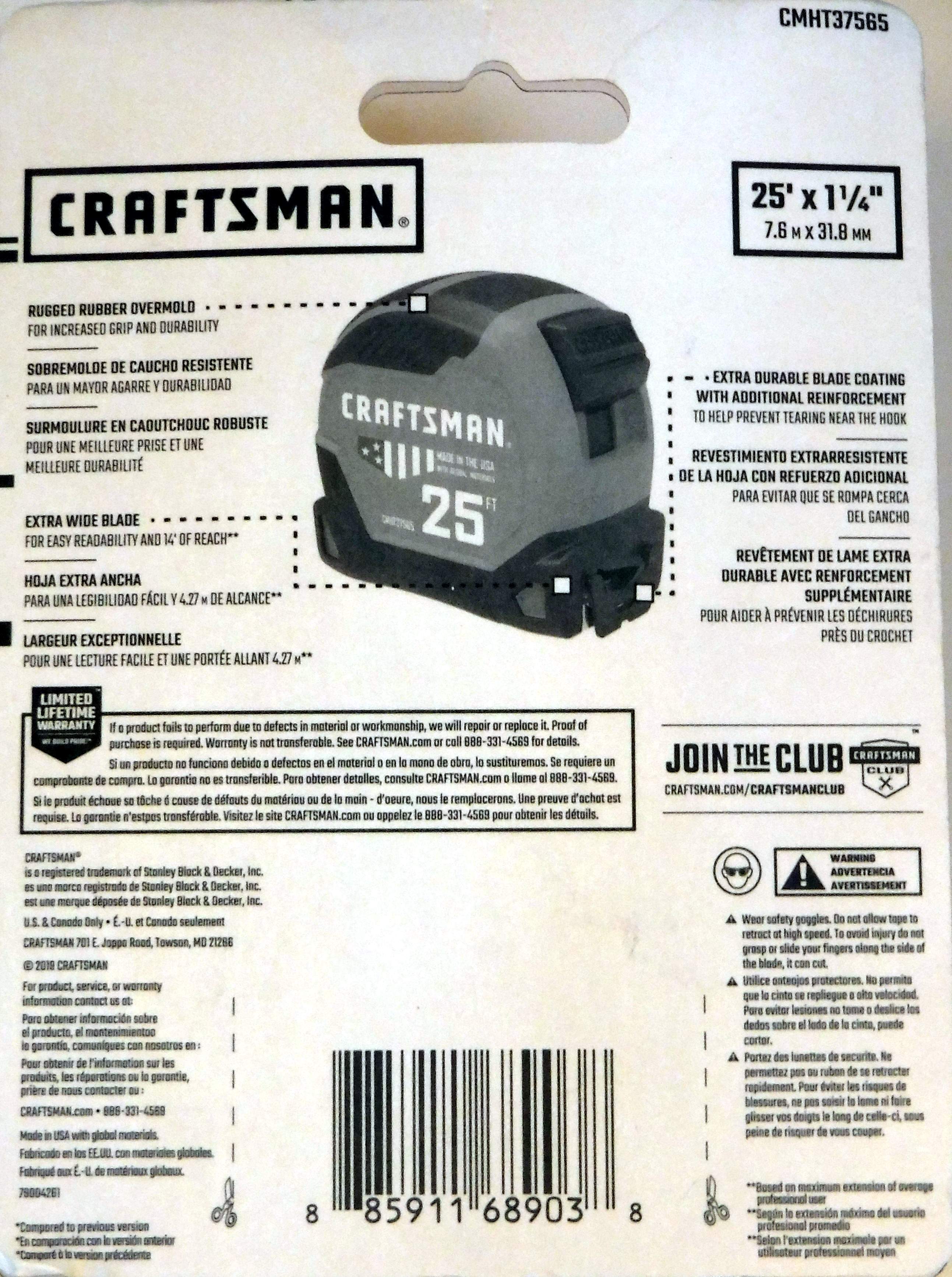 Craftsman 25ft Tape Measure CMHT37565 (CMHT-37565) – Lixer Tools