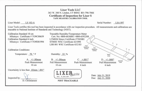 Lixer S tape measure calibration tool – Lixer Tools