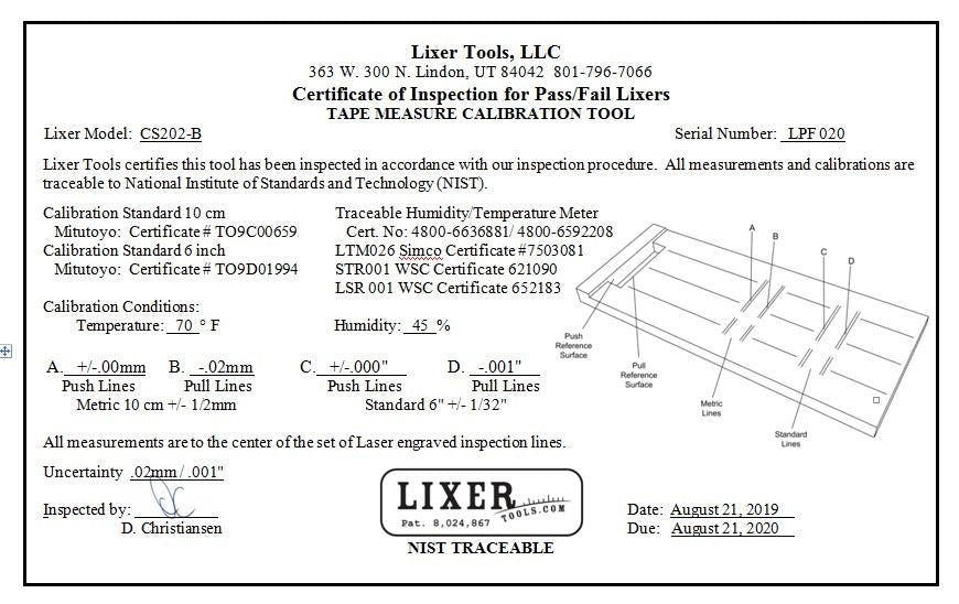Lixer Pass/Fail Calibration Station Wall Mounted NISTTraceable (LPF-NI ...